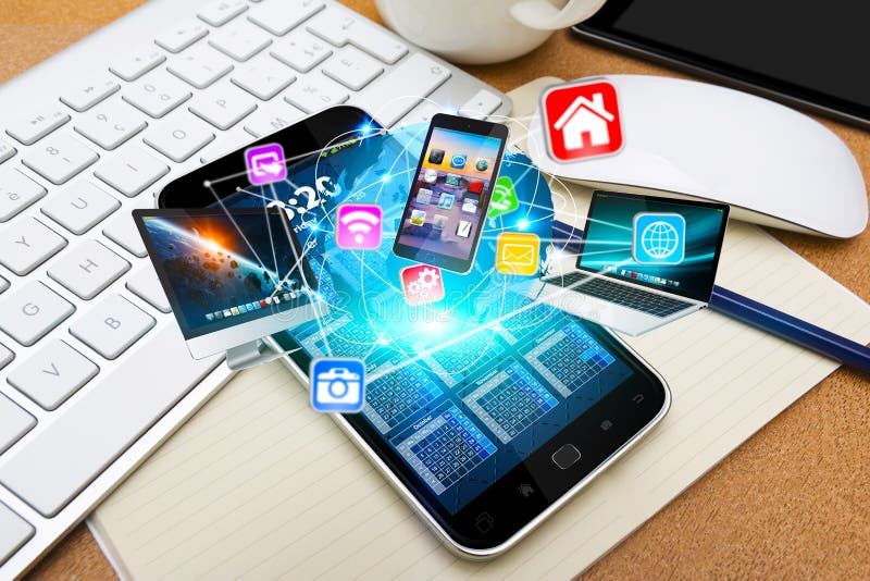 Modern Mobile Phone Connecting Tech Devices Stock Illustration ...