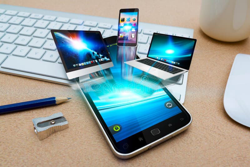 Modern Mobile Phone Connecting Tech Devices Stock Illustration ...