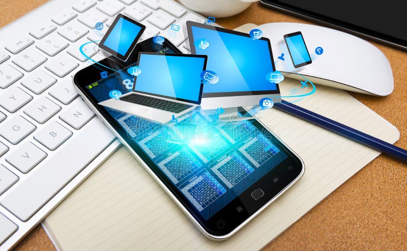 Modern Mobile Phone Connecting Tech Devices Stock Illustration ...