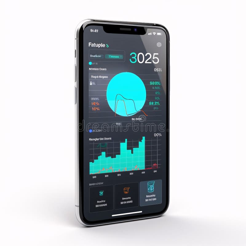 Modern Mobile Phone with Financial Charts on the Screen. 3d Rendering ...