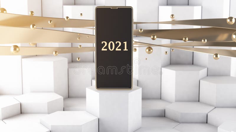 Modern Mobile Phone Gold Colored with Gold Abstract Details in ...