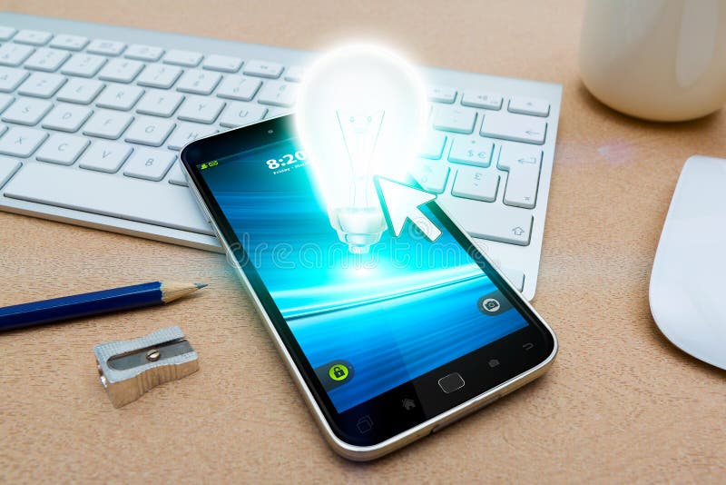 Modern Mobile Phone with Lightbulb Stock Illustration - Illustration of ...