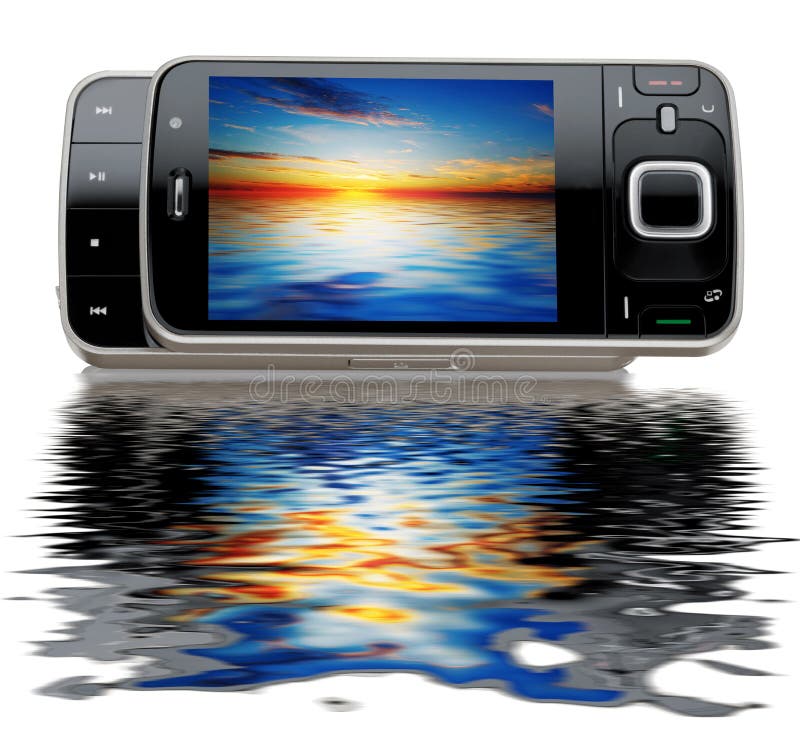 Mobile Phone with Water Splashing Out of the Monit Stock Illustration ...