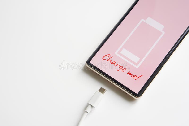 Modern Mobile Phone is Smartphone with Inscription "Charge Me!" and ...