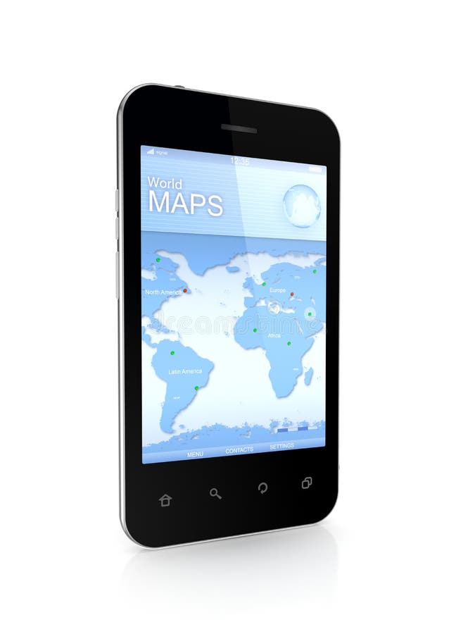 Smartphone with GPS Navigation on World Map Stock Illustration ...