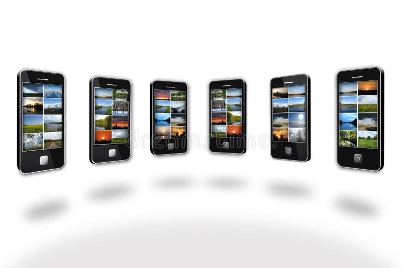 Modern Mobile Phones With Different Images Stock Photo - Image of black ...