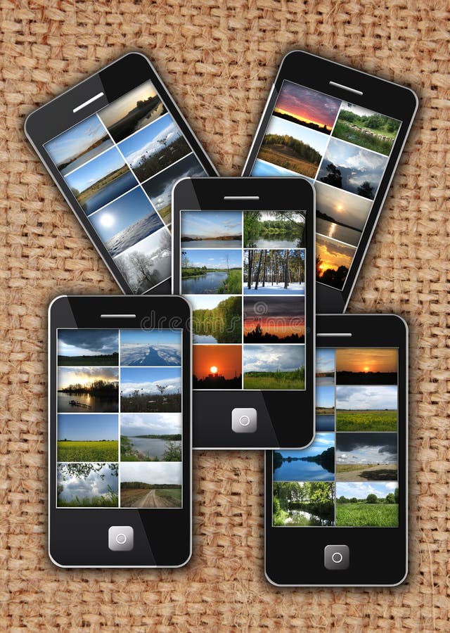 Modern Mobile Phones with Different Images Stock Image - Image of ...
