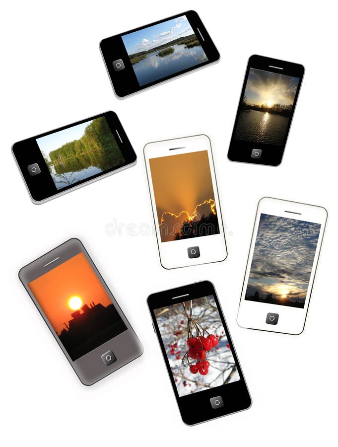 Modern Mobile Phones with Different Photo Stock Image - Image of ...