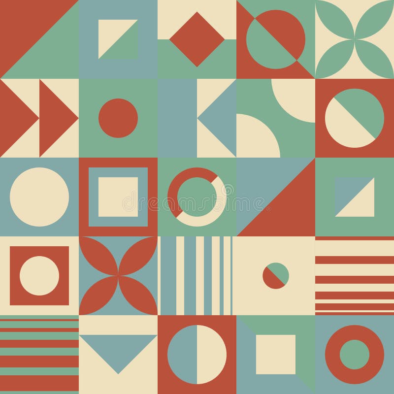 Modern Mod Abstract Geometric Seamless Pattern. Circles, Rectangles and ...