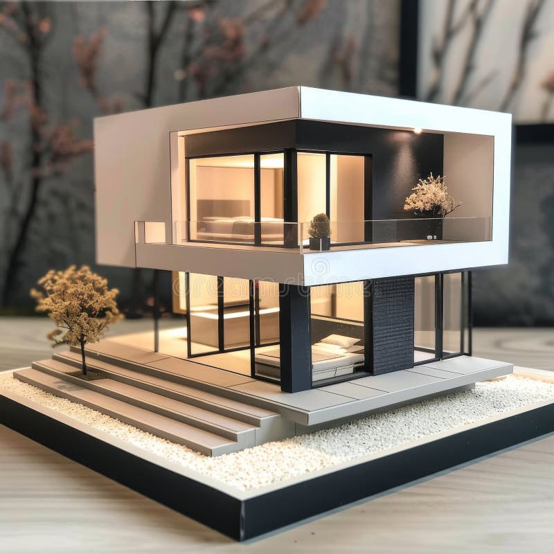Modern Model Minimalist House 2 Floor on Table of Real Estate Agents ...