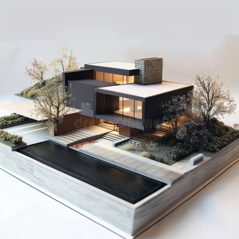 Modern Model Minimalist House on Paper Blueprint Design Stock Photo ...