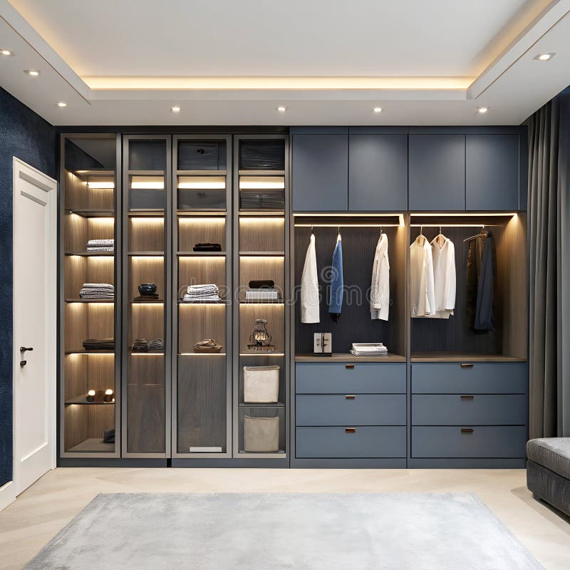 Modern Modular Closet with Matte Grey Shelving, Open Sections, and ...