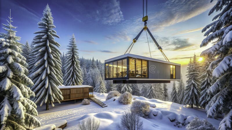 A Modern Modular Home Ascends into a Snowy Winter Forest Innovative ...
