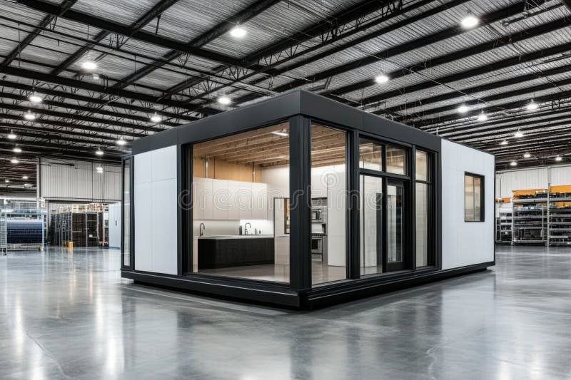 Modern Modular Home Showcased in Production Facility with Sleek Design ...