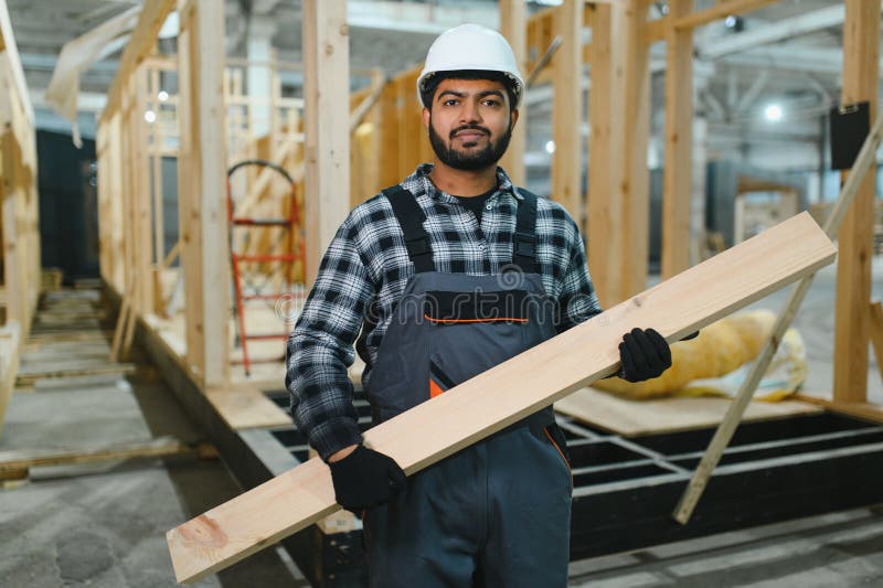 Modern Modular House. Indian Worker Works on the Construction of a ...