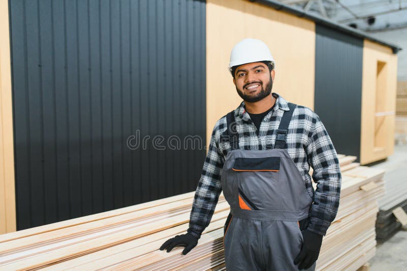 Modern Modular House. Indian Worker Works on the Construction of a ...