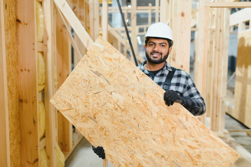 Modern Modular House. Indian Worker Works on the Construction of a ...