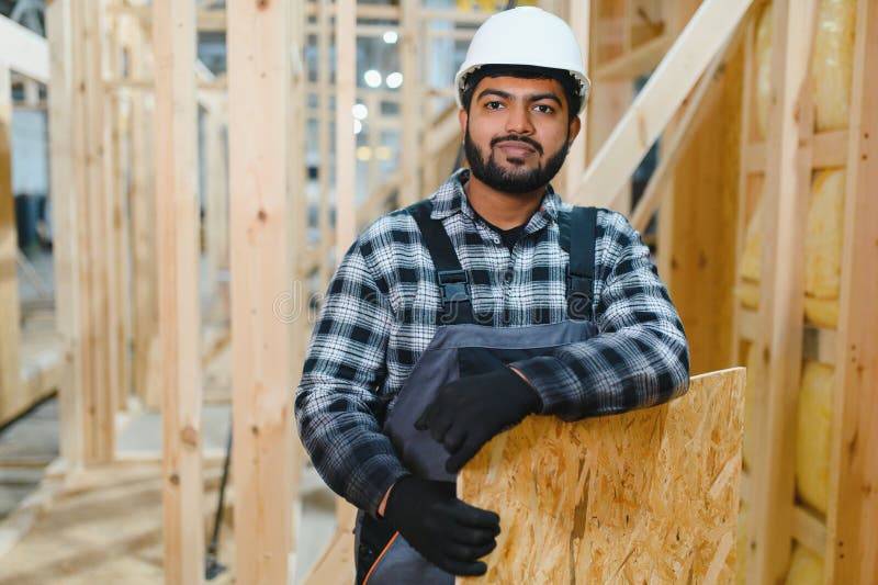 Modern Modular House. Indian Worker Works on the Construction of a ...