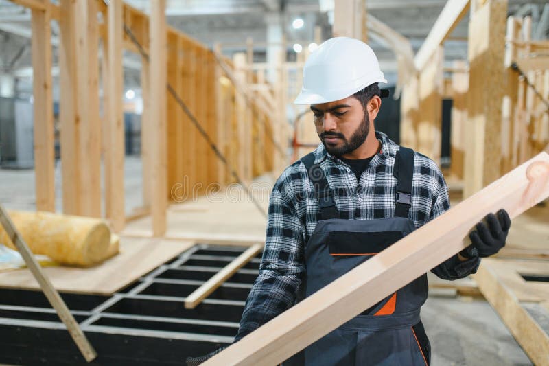 Modern Modular House. Indian Worker Works on the Construction of a ...