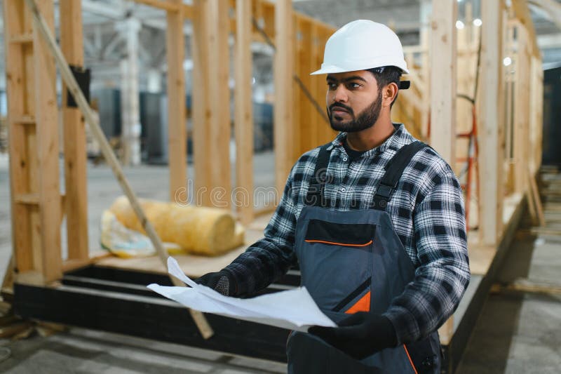 Modern Modular House. Indian Worker Works on the Construction of a ...