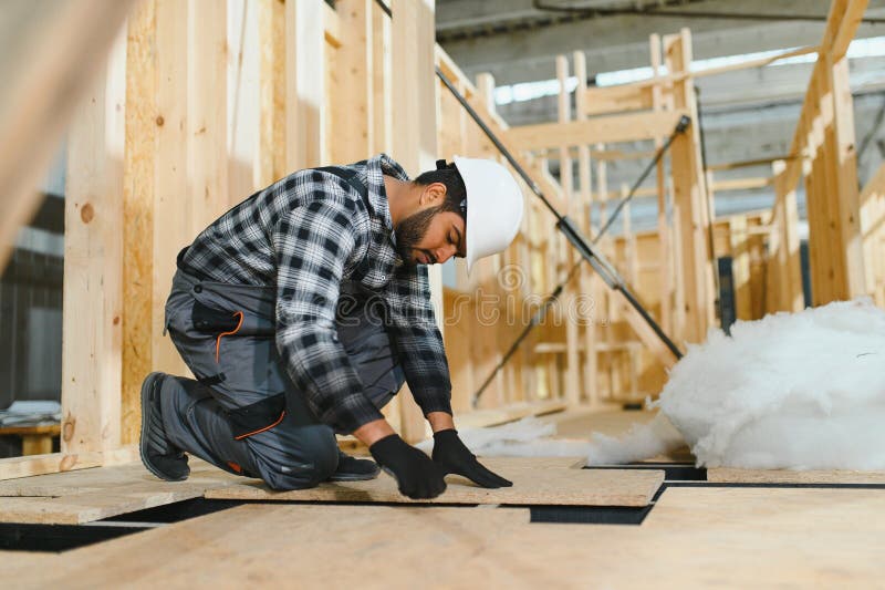 Modern Modular House. Indian Worker Works on the Construction of a ...
