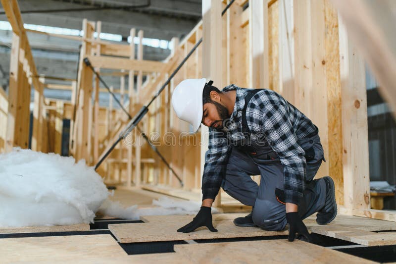 Modern Modular House. Indian Worker Works on the Construction of a ...