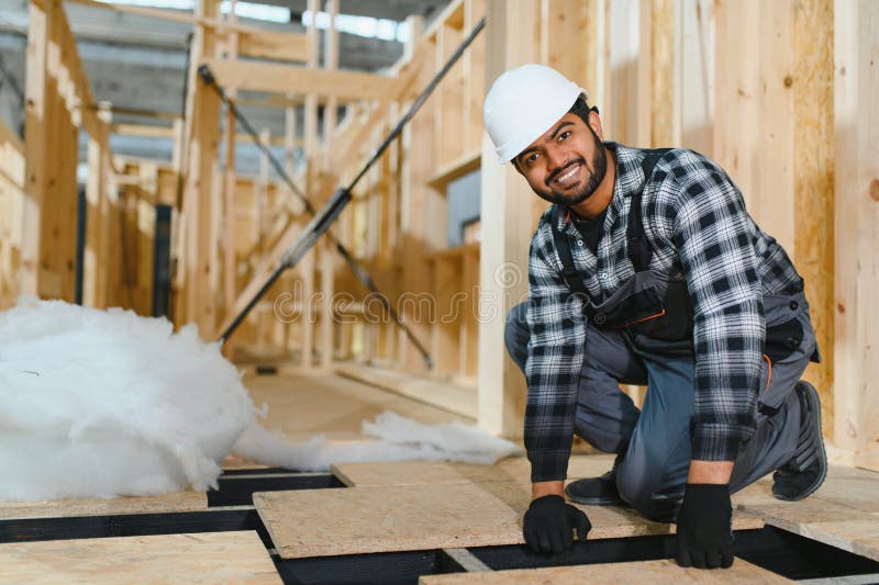 Modern Modular House. Indian Worker Works on the Construction of a ...