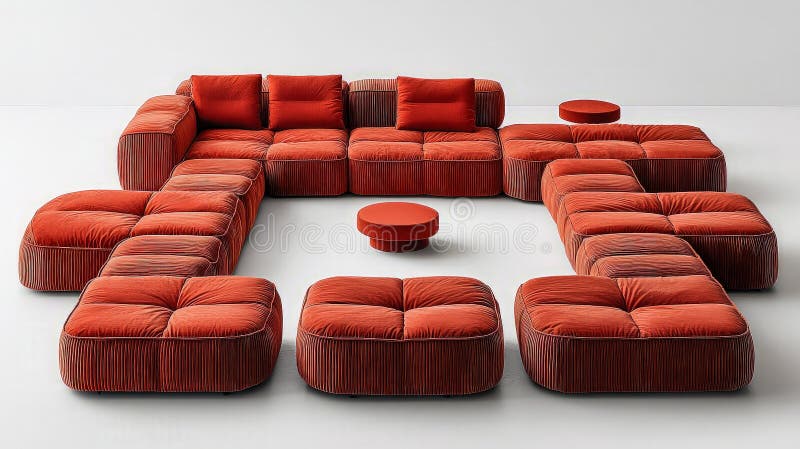 Modern Modular Red Sofa Set in a Studio Setting. Possible Use Interior ...