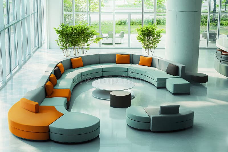 Modern Modular Seating Set in Bright Spacious Lobby Stock Image - Image of cushioned, space ...