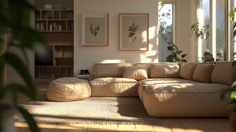 A Modern, Modular Sofa System Arranged in a Cozy, Sunlit Living Room ...