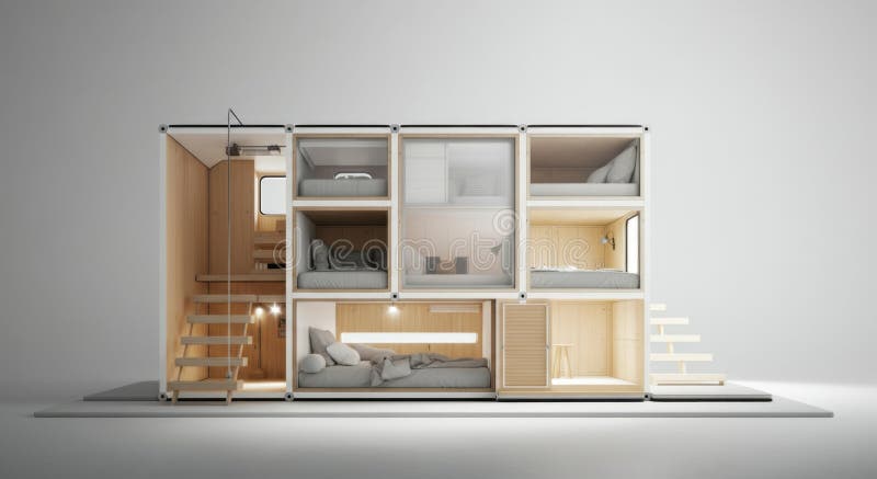 Modern Modular Tiny House Interior with Minimalist Design Stock Image ...