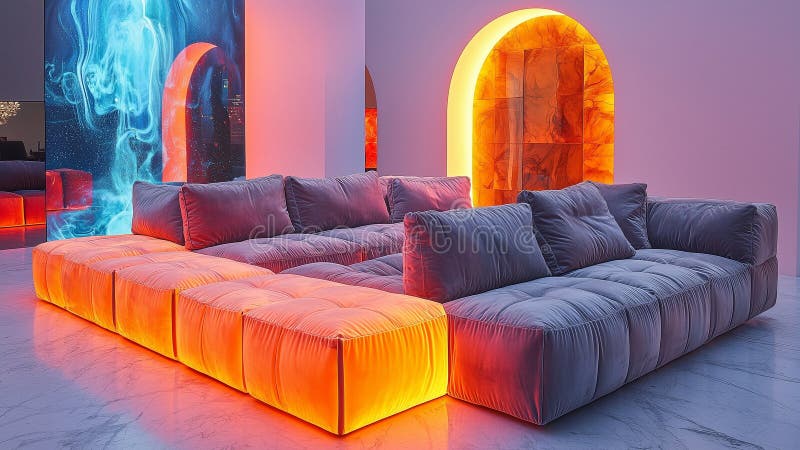 Modern Modular Tufted Sofa in Artistic Loft Interior Stock Illustration ...