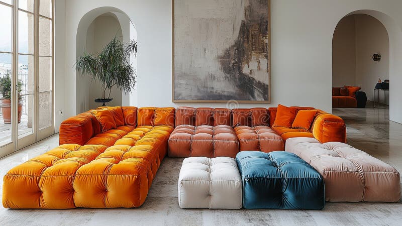 Modern Modular Tufted Sofa in Artistic Loft Interior Stock Illustration - Illustration of ...