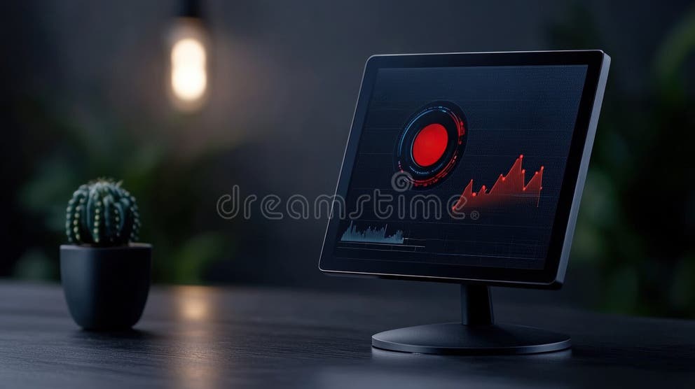 Modern Monitor Displaying Analytics with a Cactus in a Stylish ...