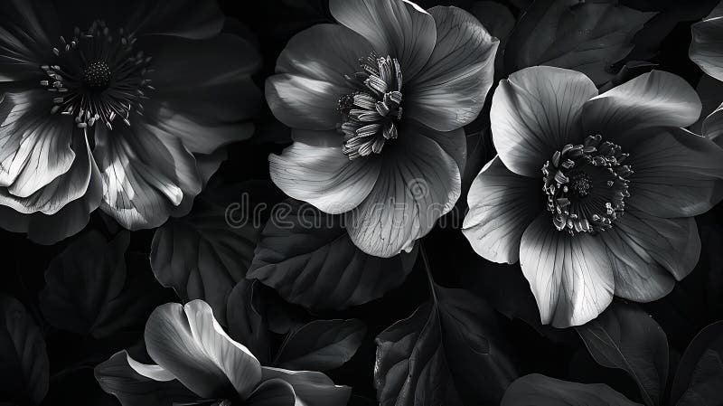 Modern Monochrome Floral Design Stock Illustration - Illustration of ...