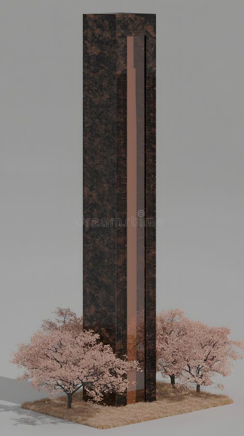 Modern Monolith with Cherry Blossom Trees Stock Illustration ...