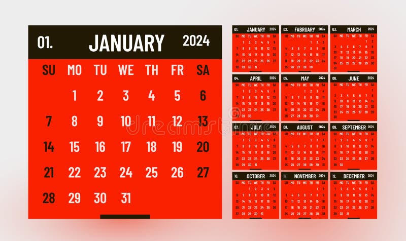 Modern Monthly Calendar for 2024. Minimalistic Style Calendar Stock ...