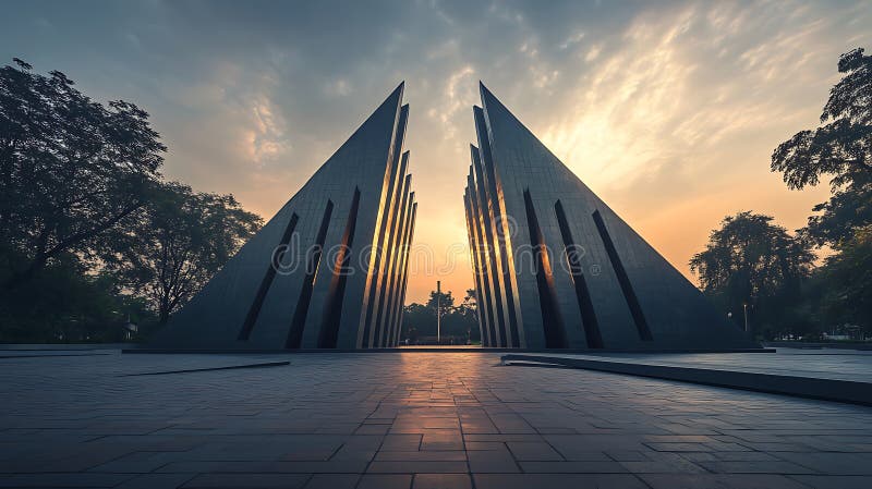 Modern Monument with Triangular Structure Stock Illustration ...