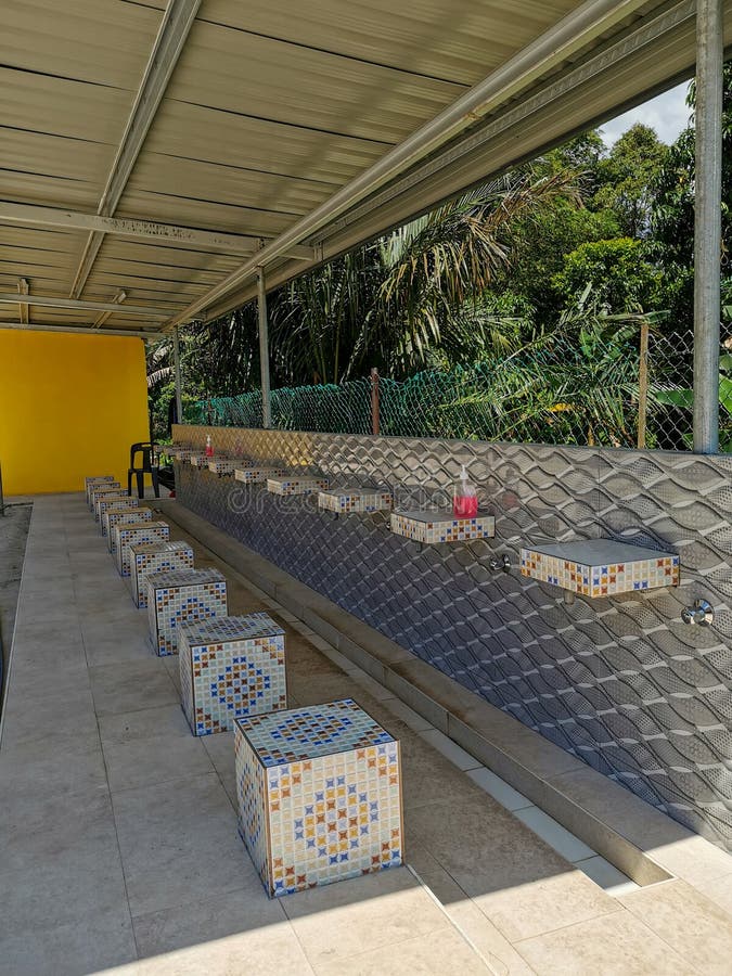 Modern Mosque Ablution Place Taps in Row. Stock Photo - Image of ...