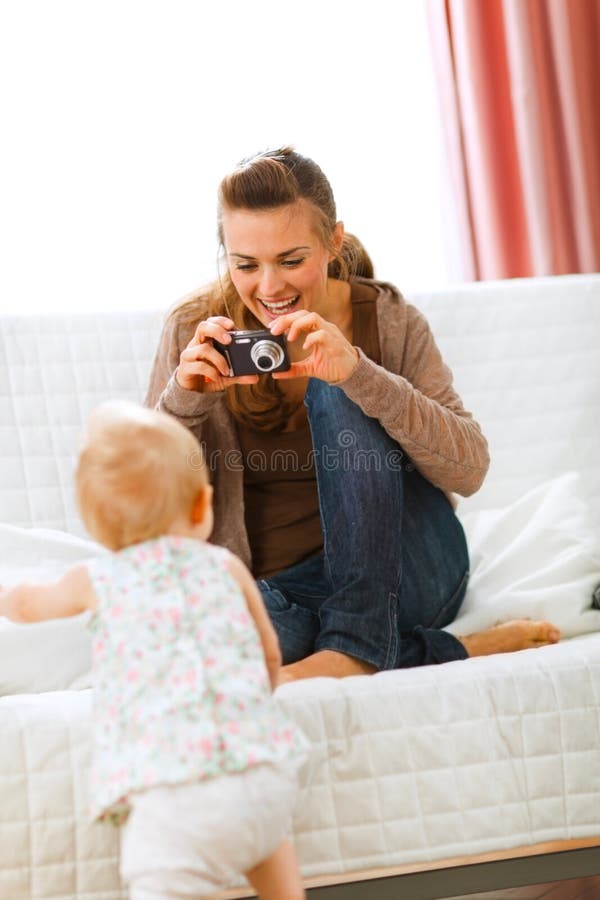Modern Mother Making Photos of Baby Stock Image - Image of innocence ...