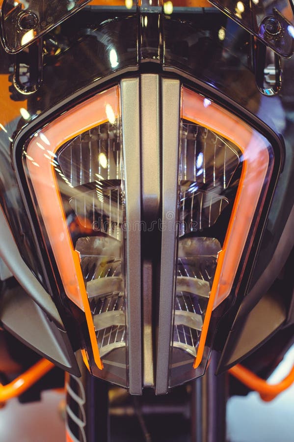 Modern Motorcycle Headlight, Close-up on the Front Stock Photo - Image ...