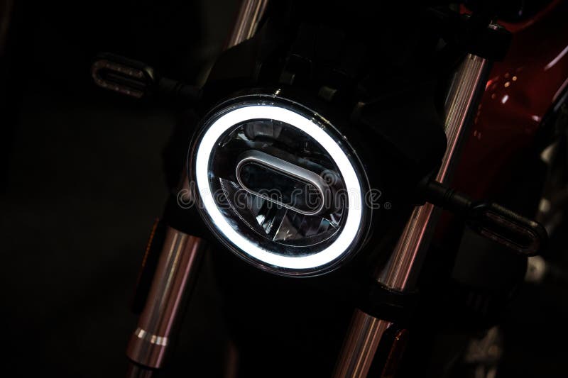 Modern Motorcycle LED Headlight Stock Photo - Image of night, design ...