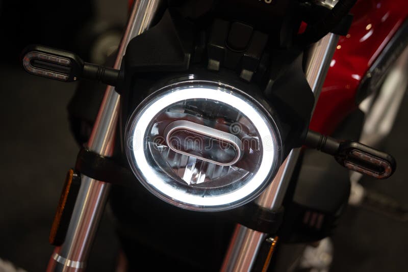 Modern Motorcycle LED Headlight Stock Photo - Image of ride ...