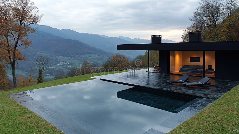 Modern Mountain Home with Infinity Pool (1 Stock Illustration ...