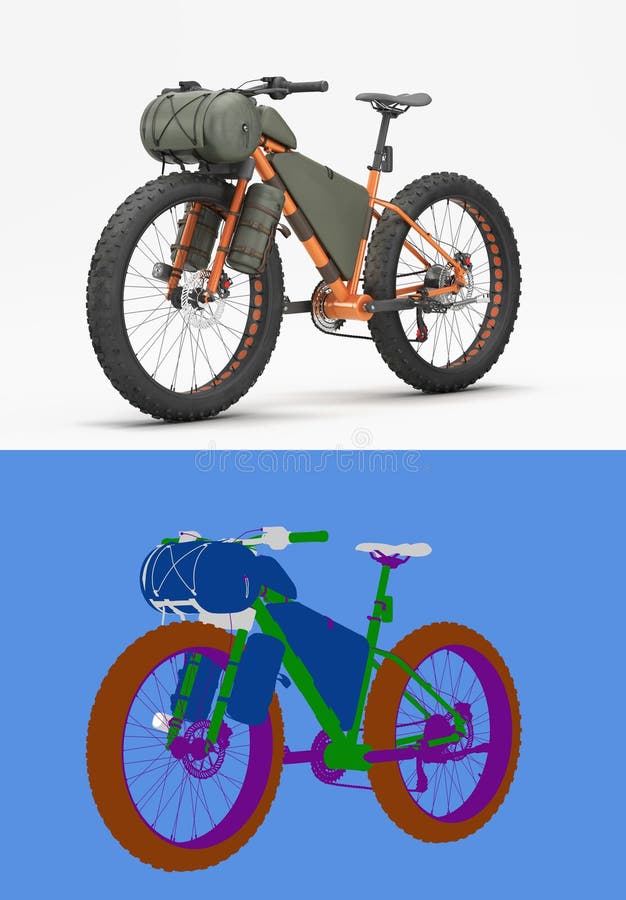 Modern Mountain Tourist Orang Bicycle with Accessories Perspective ...