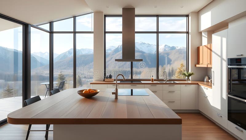 Modern Mountain View Kitchen with Stunning Panoramic Views Stock ...