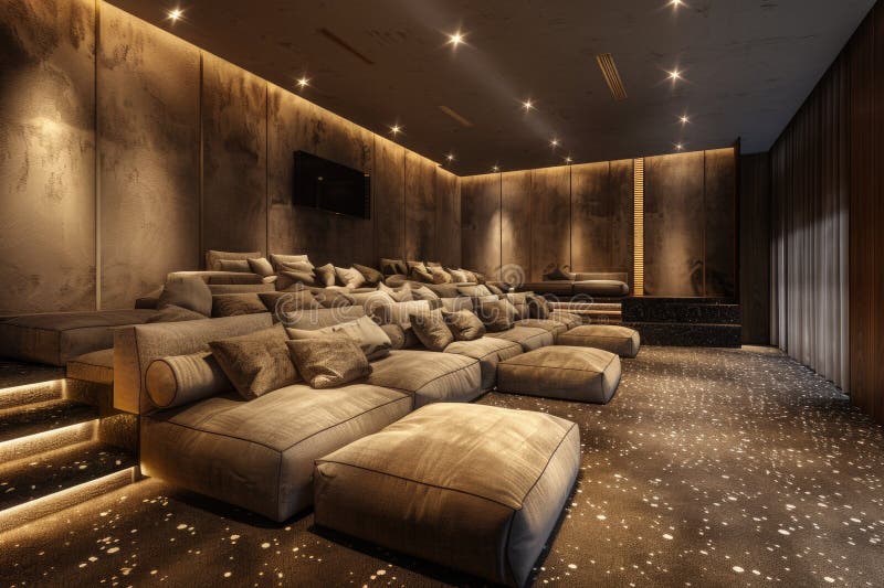 A Modern Movie Theater Interior with Rows of Seats and a Large ...