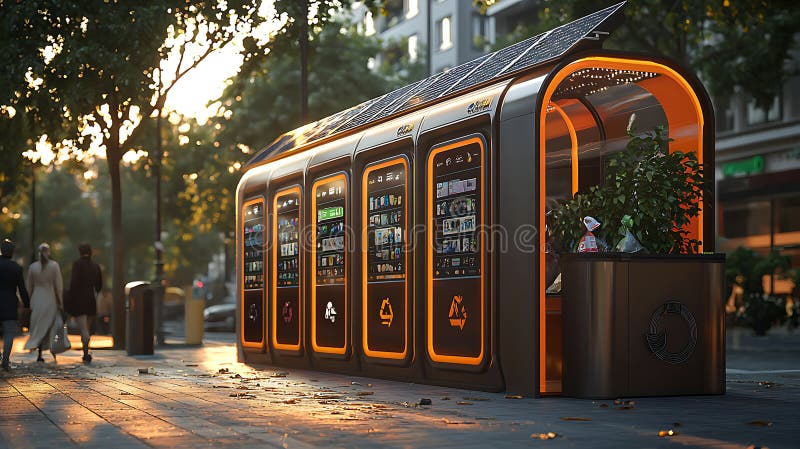 Modern Multi Bin Zero Waste Station with Smart Touch Panels, Surrounded ...