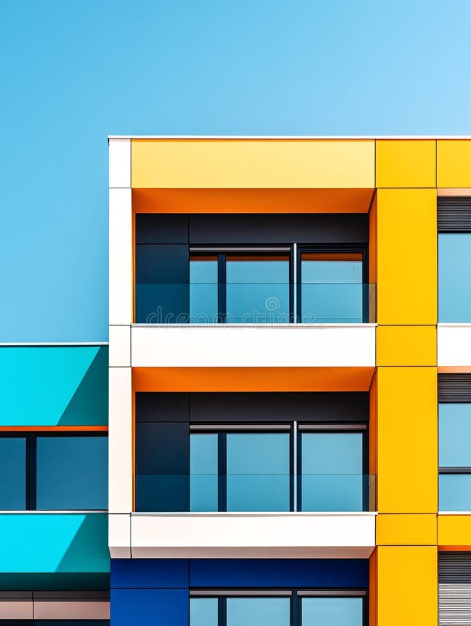 Modern Multi-Colored Apartment Building with Bright Geometric Patterns ...