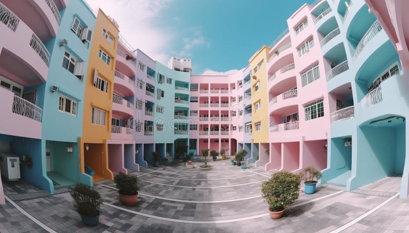 The Modern Multi Colored Building Facade Overlooks the Vibrant City ...
